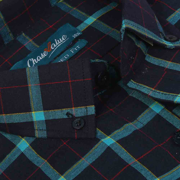 Men's Formal Check Shirt - Navy Blue – Chase Value
